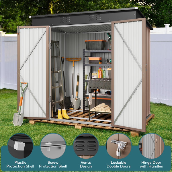 Aiho 6 ft. W X 4 ft. D Galvanized Steel Horizontal Storage Shed ... Aiho 6 ft. W X 4 ft. D Galvanized Steel Horizontal Storage Shed ...